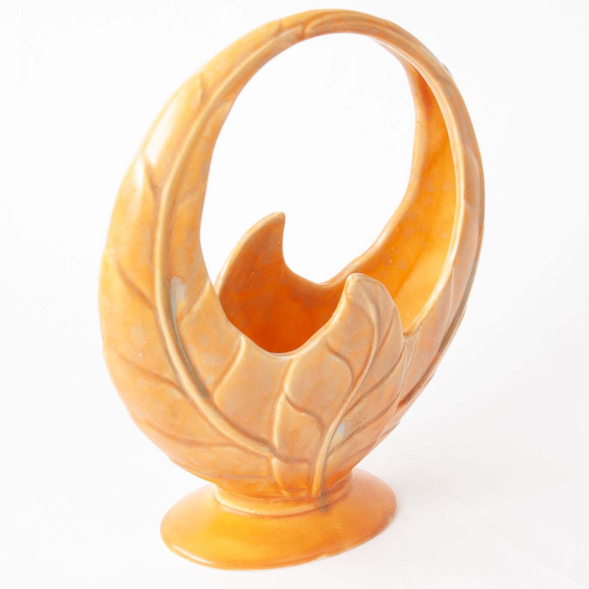 Large Beswick Vase With Leaf Form Ring Handle Mottled Pale Orange ...