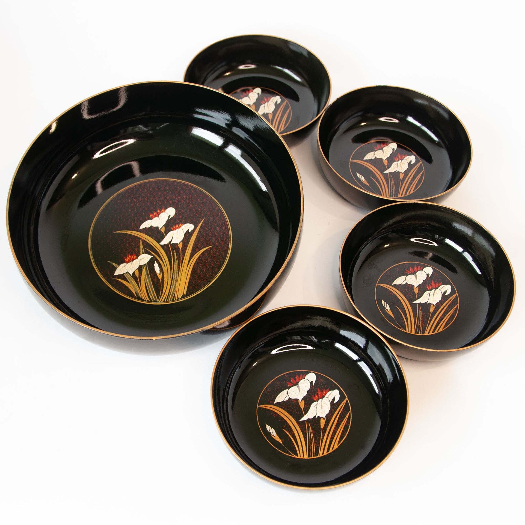 Vintage Black Lacquerware Japanese Bowl Set - Etsy