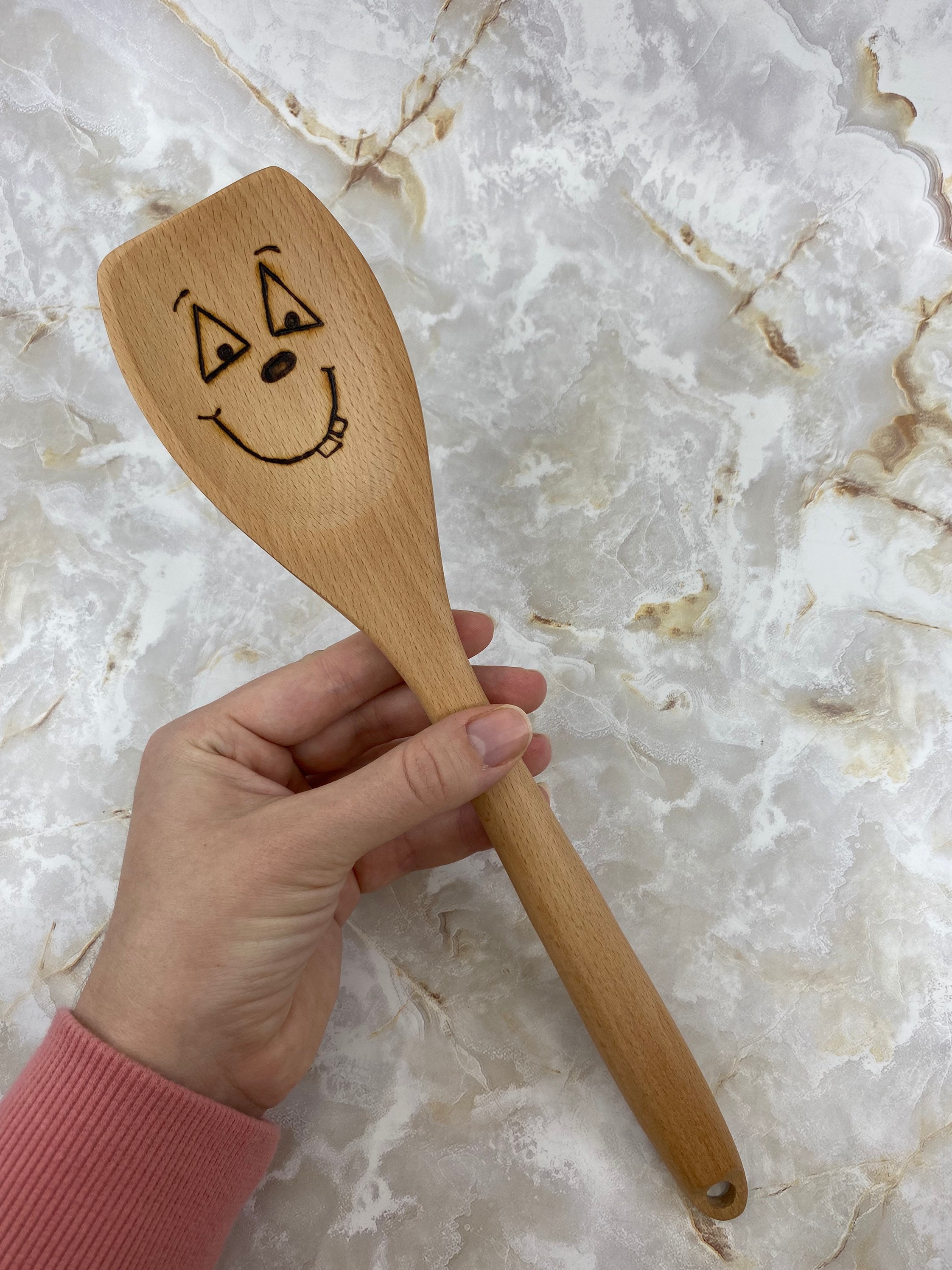 Cute Woodburned Spoon Goofy Smily Face Functional Kitchen - Etsy