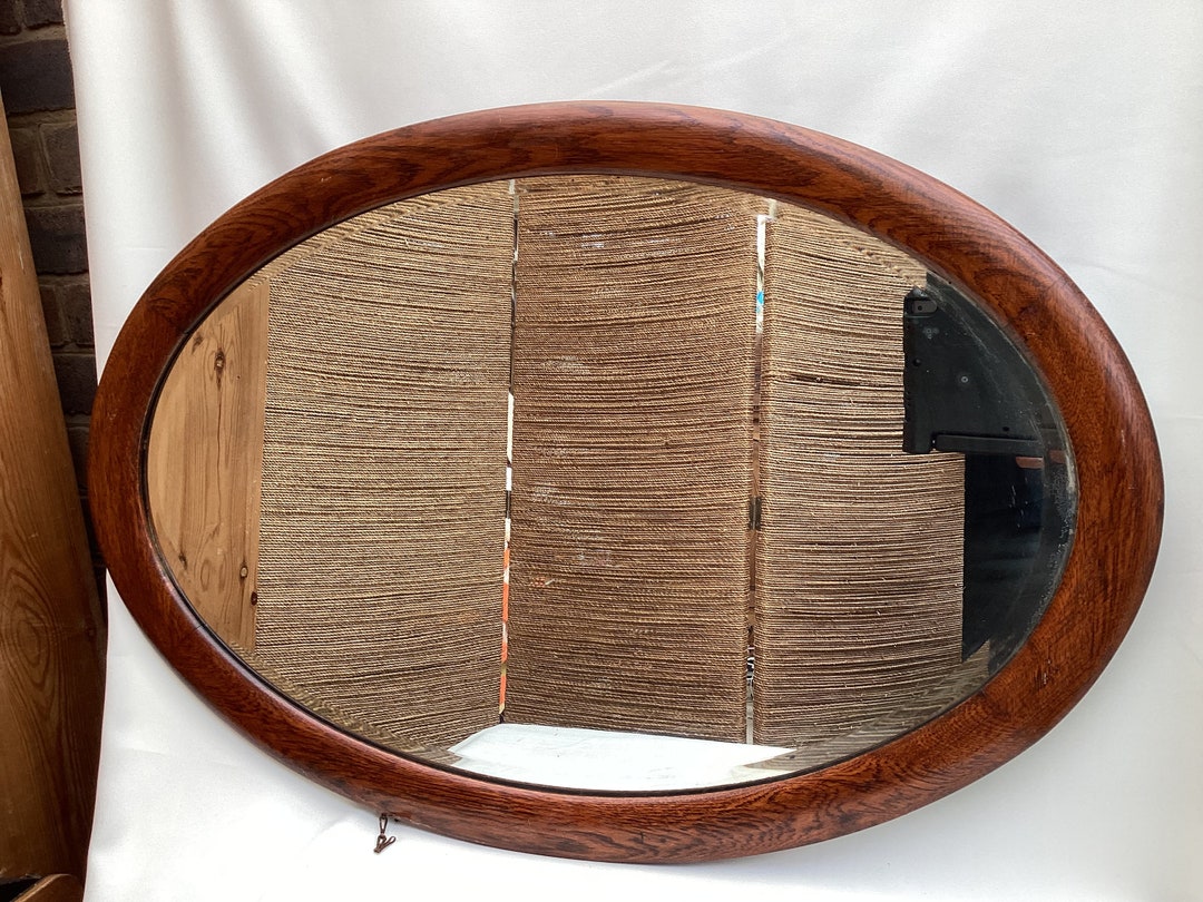Large Antique Oak Bevelled Mirror. L.83cm - Etsy