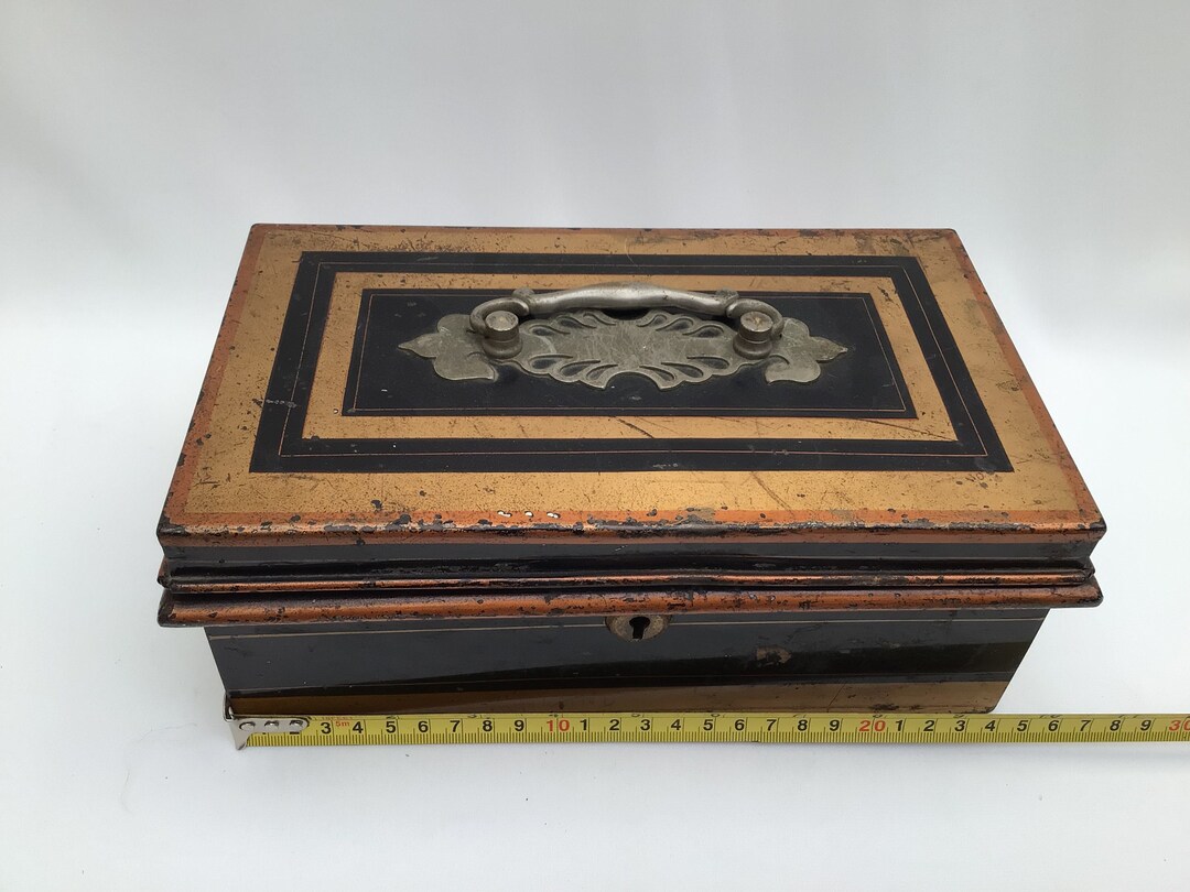 Large Antique Victorian English Metal Cash Box, Money Safe Box, 26cm ...