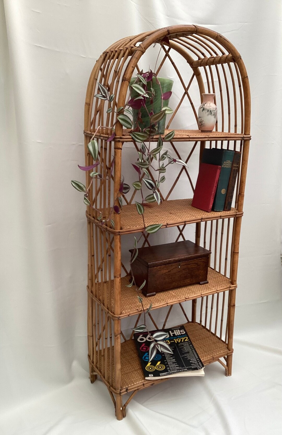 Mid Century Handmade Bamboo Wicker Open Bookcase, Freestanding Shelf ...