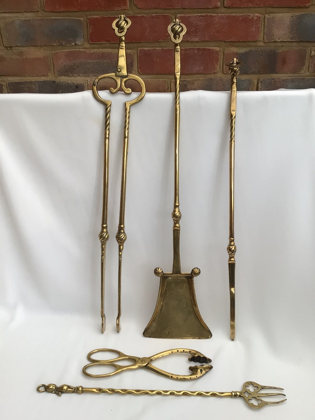 Large Set of 5 Antique Victorian Brass Fireplace Tools - Etsy
