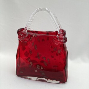 Vintage Italian Handcrafted Gold Splash Ruby Red Glass Hand Bag Purse ...