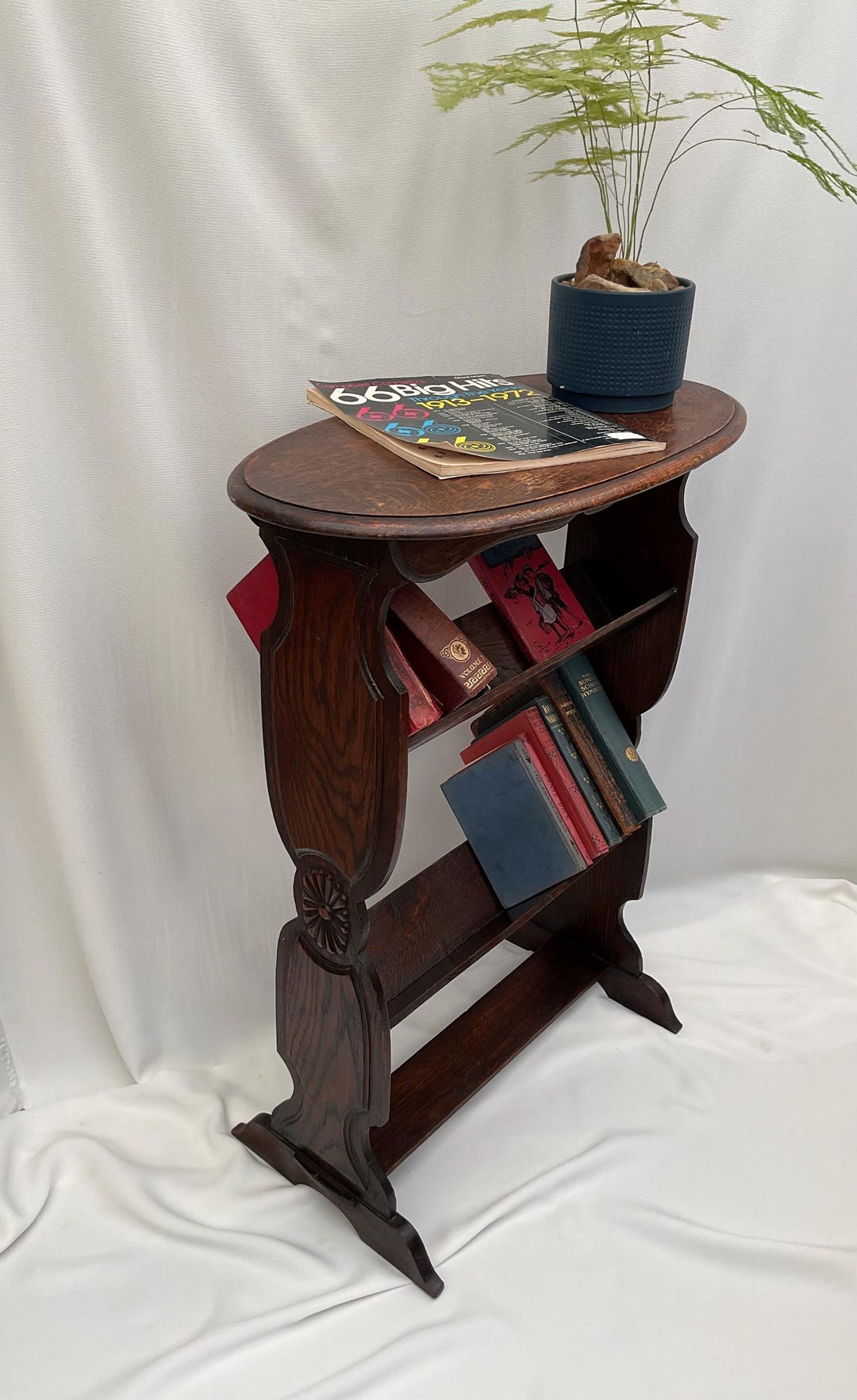 Unusual Carved Oak Art-decor Book Trough, Library Open Bookcase, Book ...