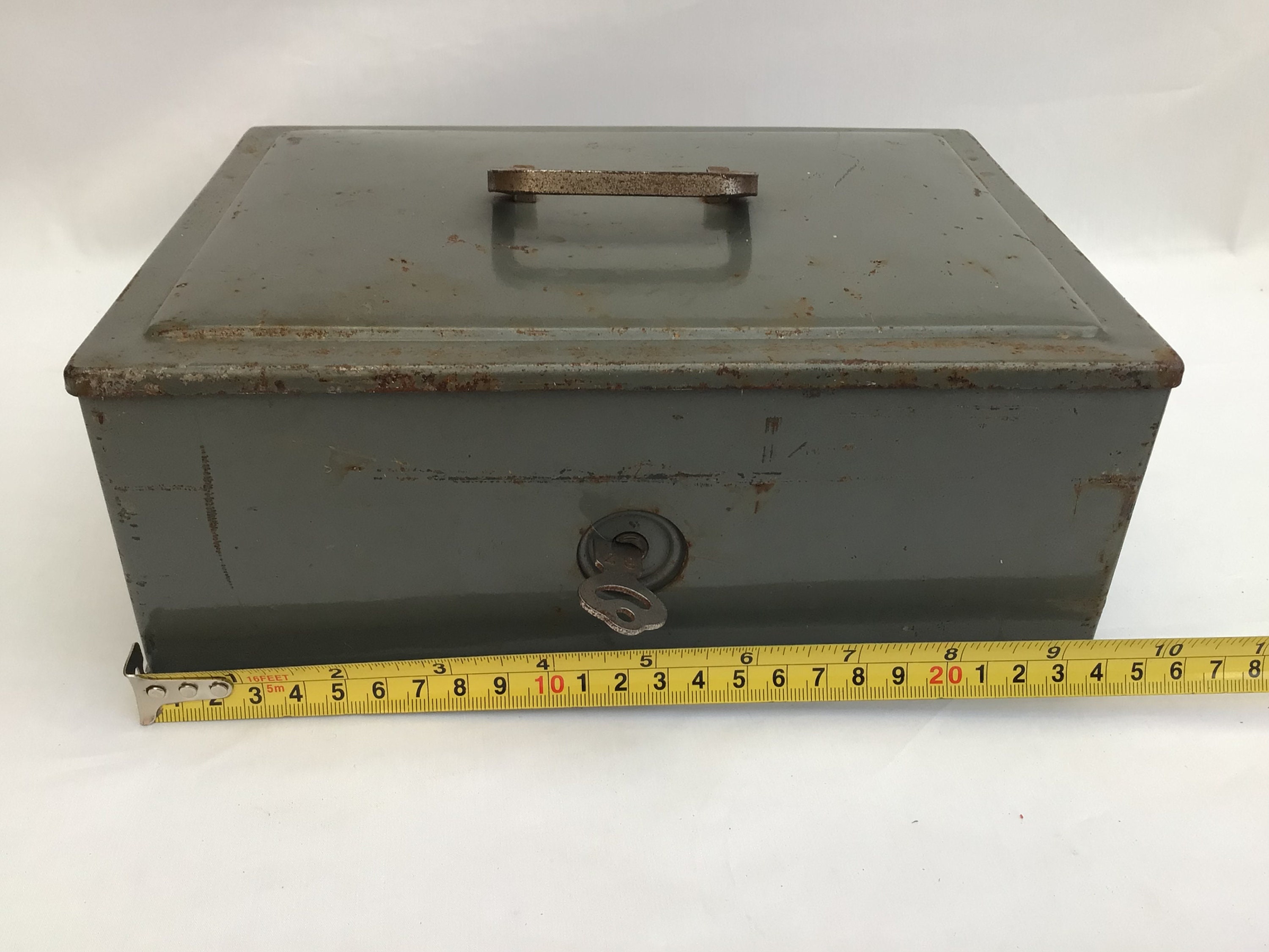 Antique Vintage Heavy Metal Cash Box With Key, Money Box, Over 1.8kg ...