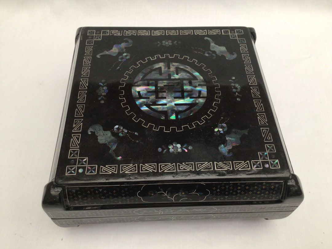 Vintage Chinese Handmade Black Lacquer Box Inlaid Mother of Peals - Etsy