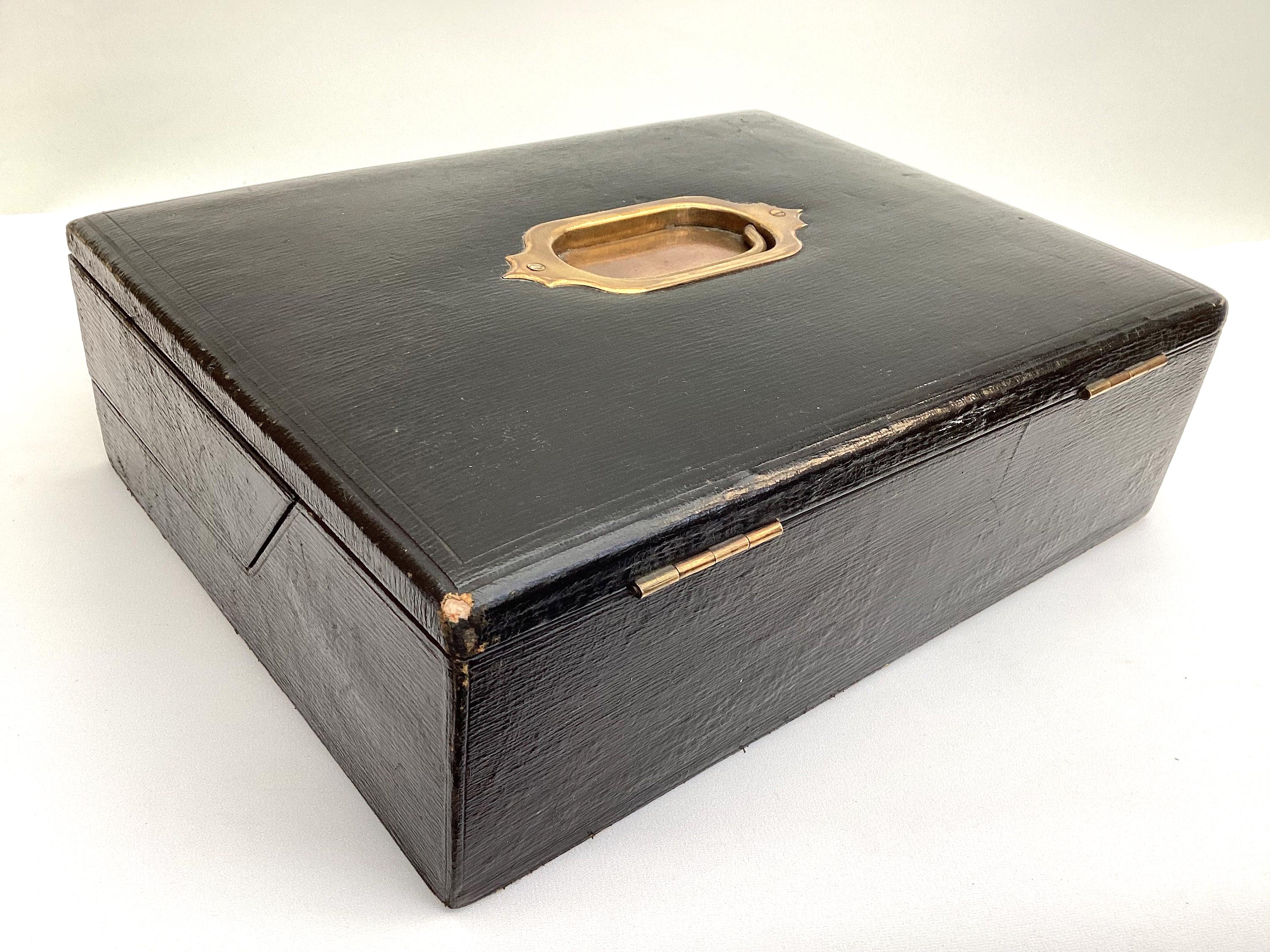 Antique English Victorian Leather Writing Box, Stationery Travel Case ...