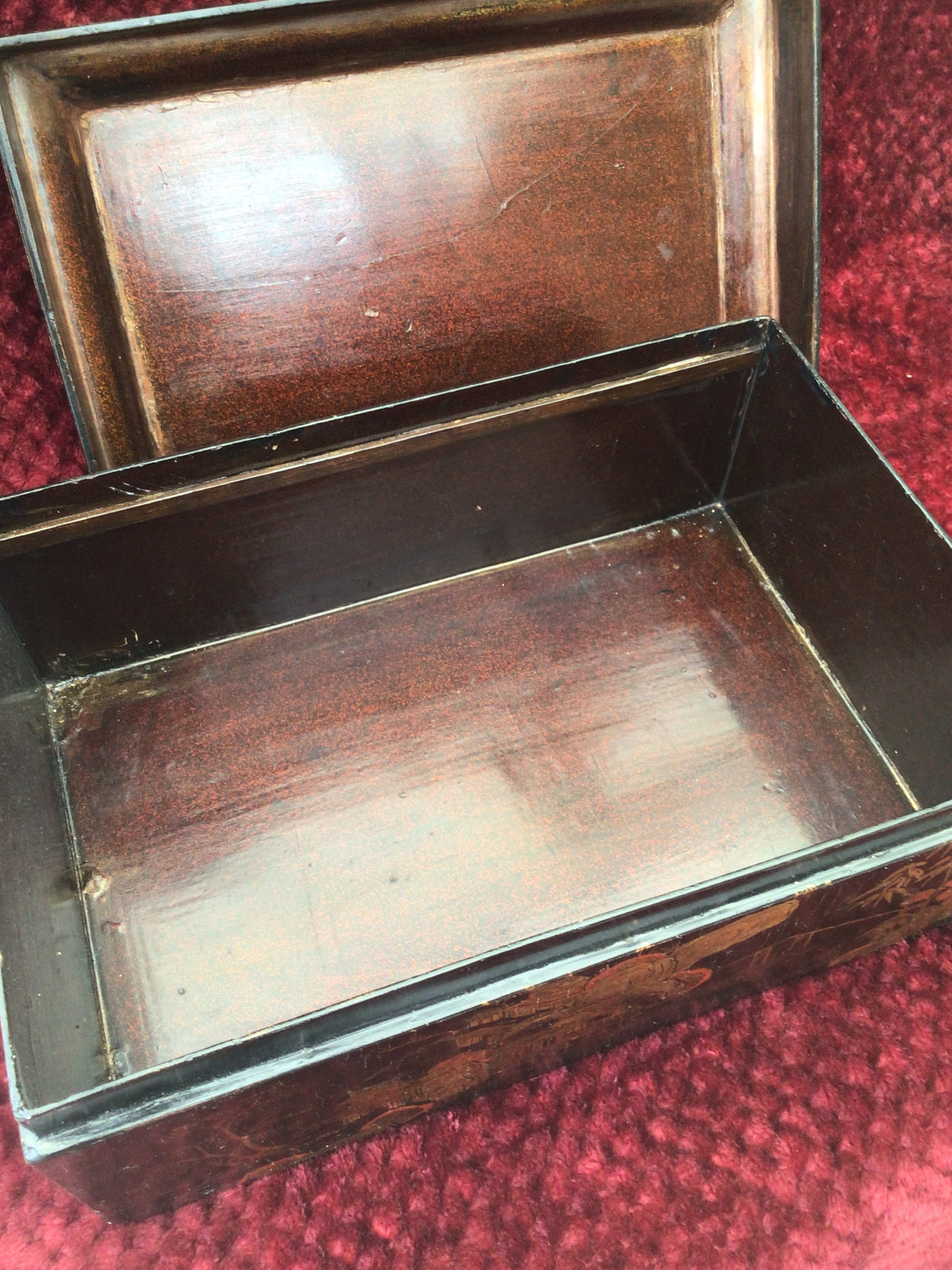 Antique Chinese Black Lacquer Box: Hand-painted Gilt Landscape - Etsy