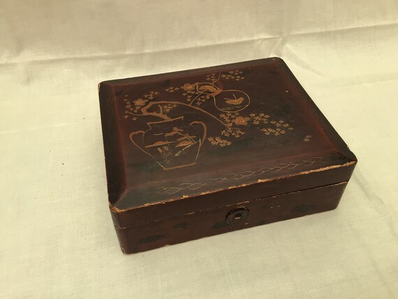 Antique Japanese Red Lacquer Box - Etsy