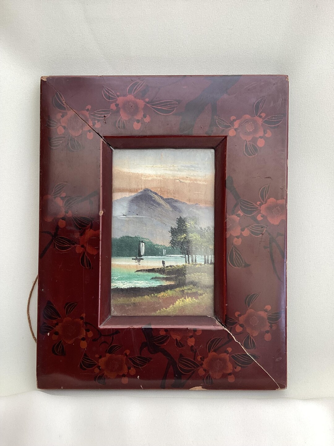 Vintage Japanese Red Lacquer Photo Frame With Old Postcard. Portrait ...