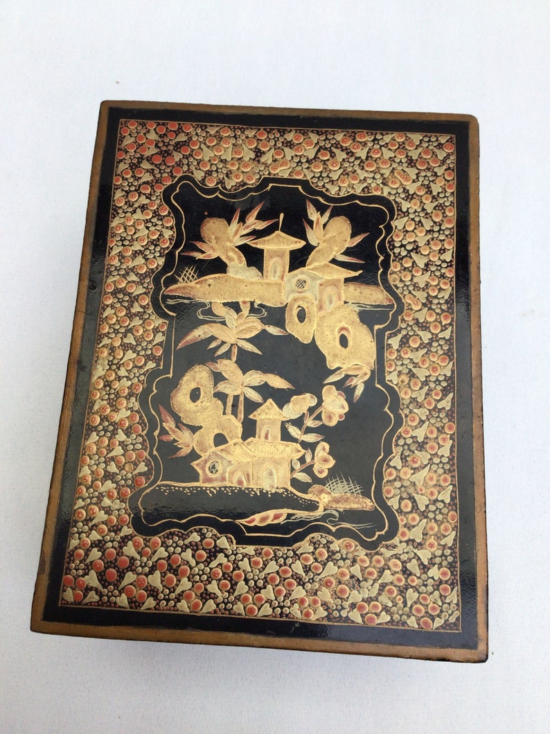 Antique Chinese Painted Gold Lacquer Box. Trinket Box - Etsy