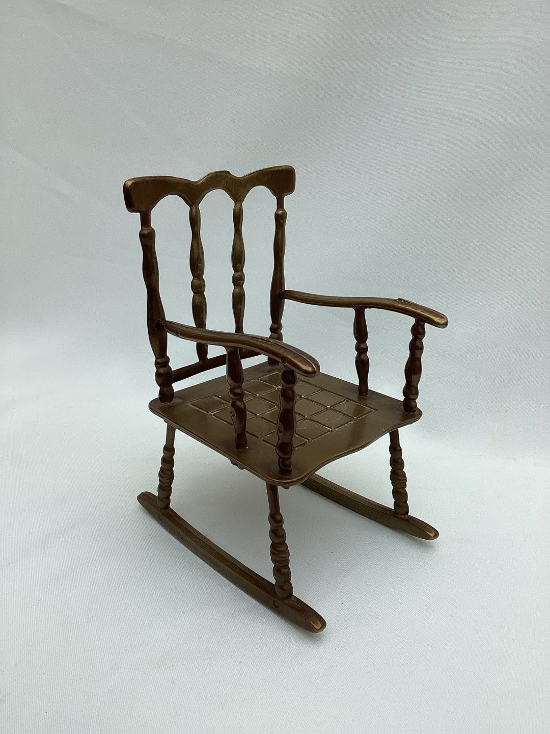 Antique Vintage Mini Brass Rocking Chair. Doll Chair. Display Stand ...