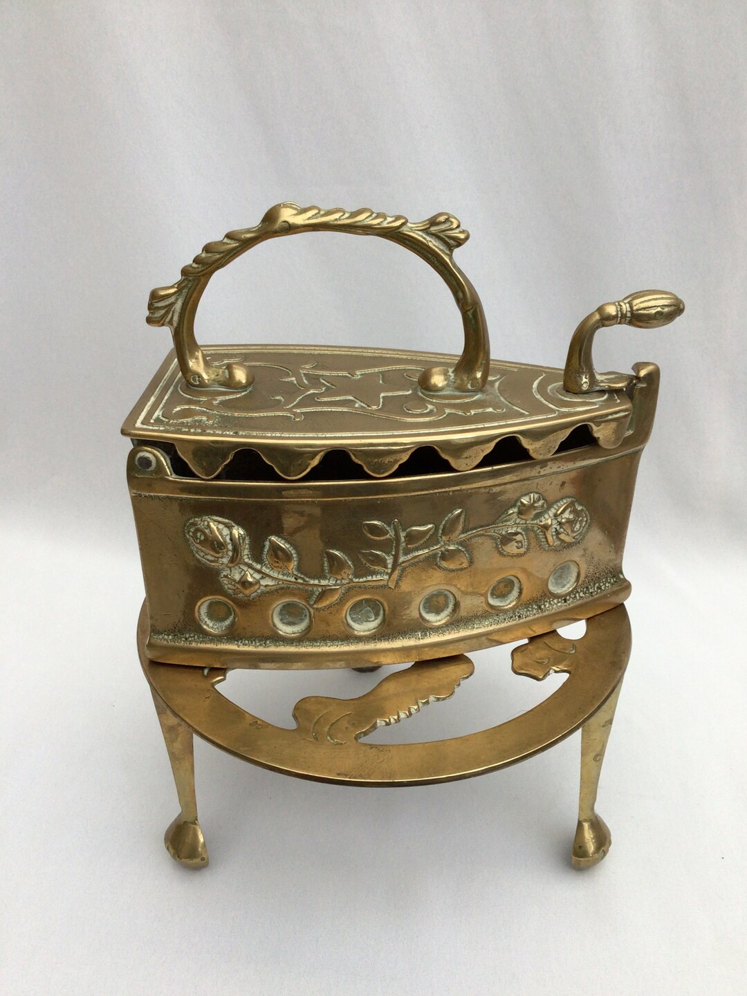 Antique Victorian English Solid Brass Iron and Stand - Etsy