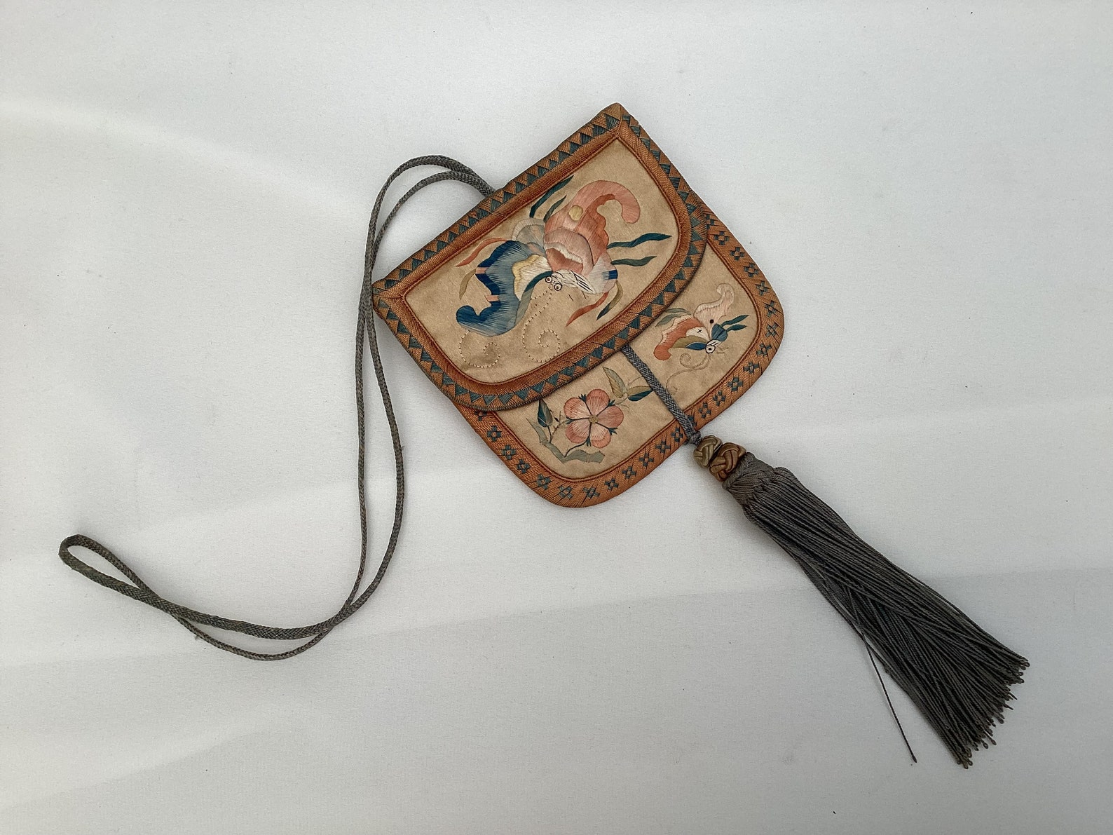 Antique Chinese Imperial Yellow Handcraft Embroidery Silk Purse. Jade ...