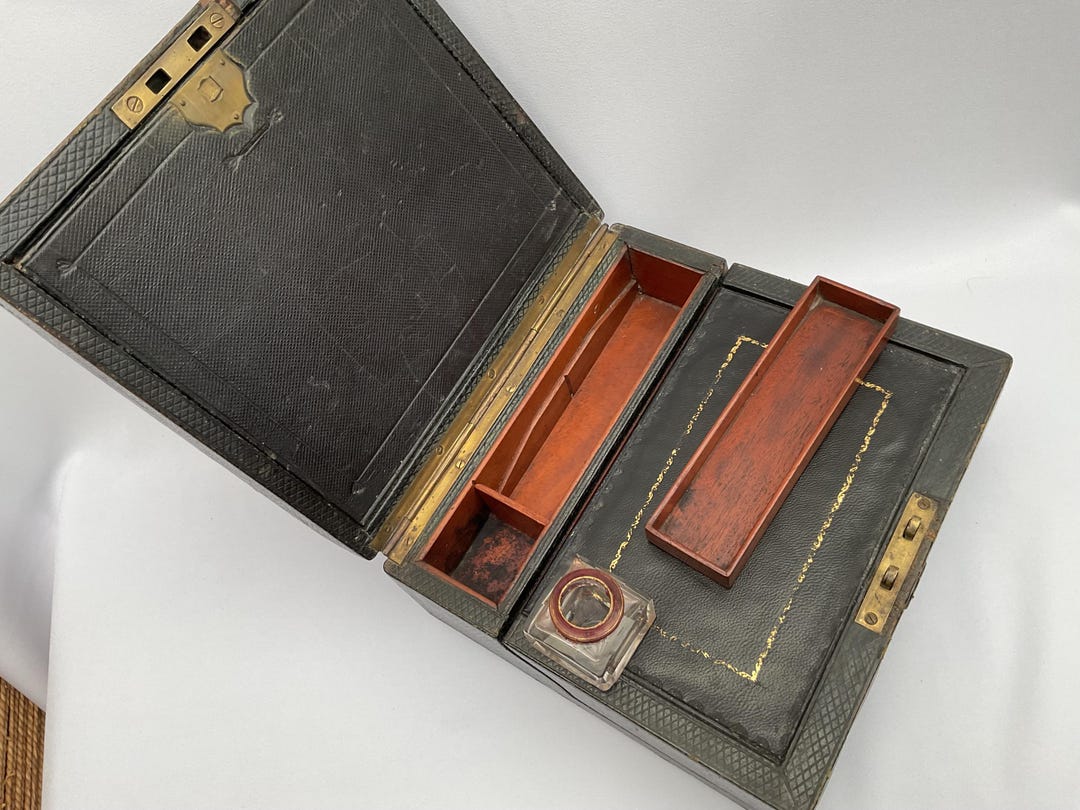 Antique English Victorian Leather Writing Box, Stationery Travel Case ...