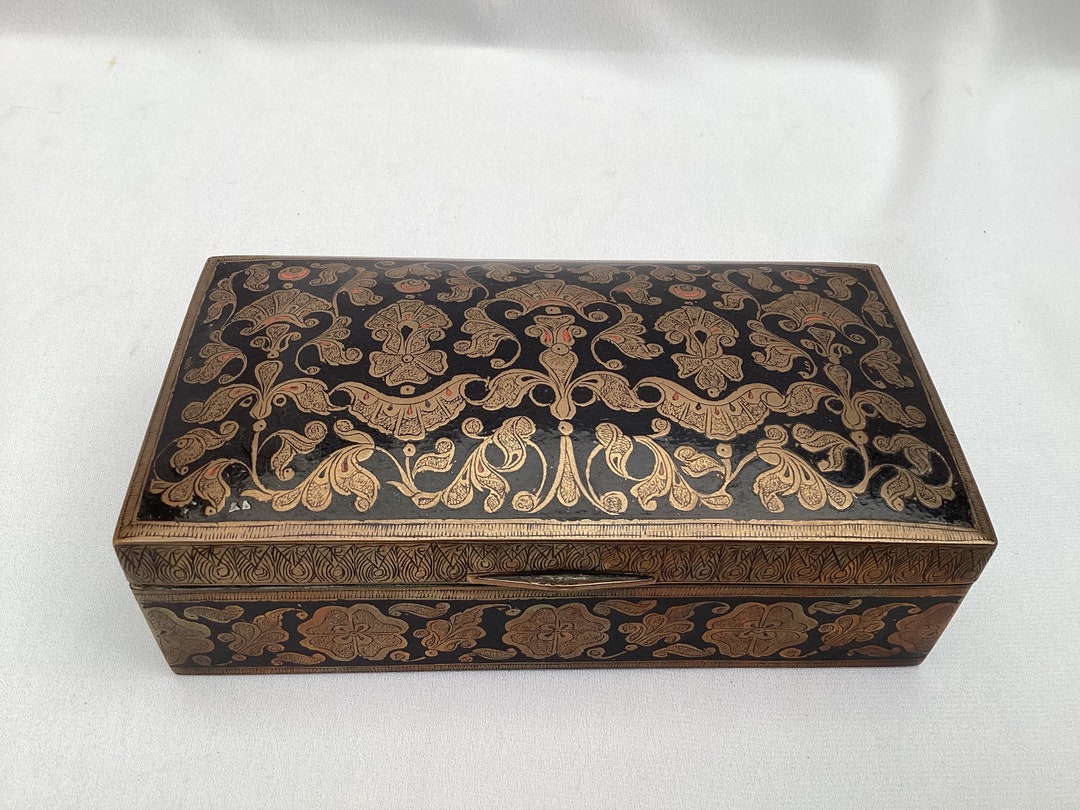 Antique Art Nouveau Brass Inlaid Trinket Box. Inlaid Brass Box ...