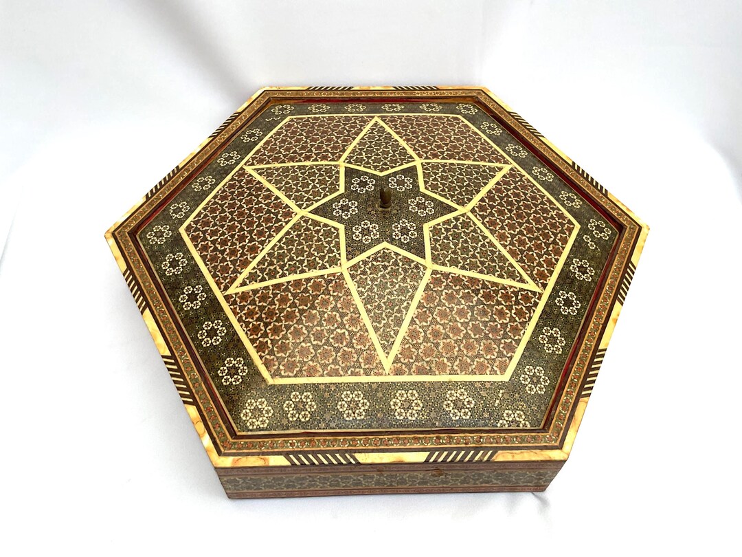 Large Vintage Persian Khatam Inlaid Wood Box: Red Fabric Lining - Etsy