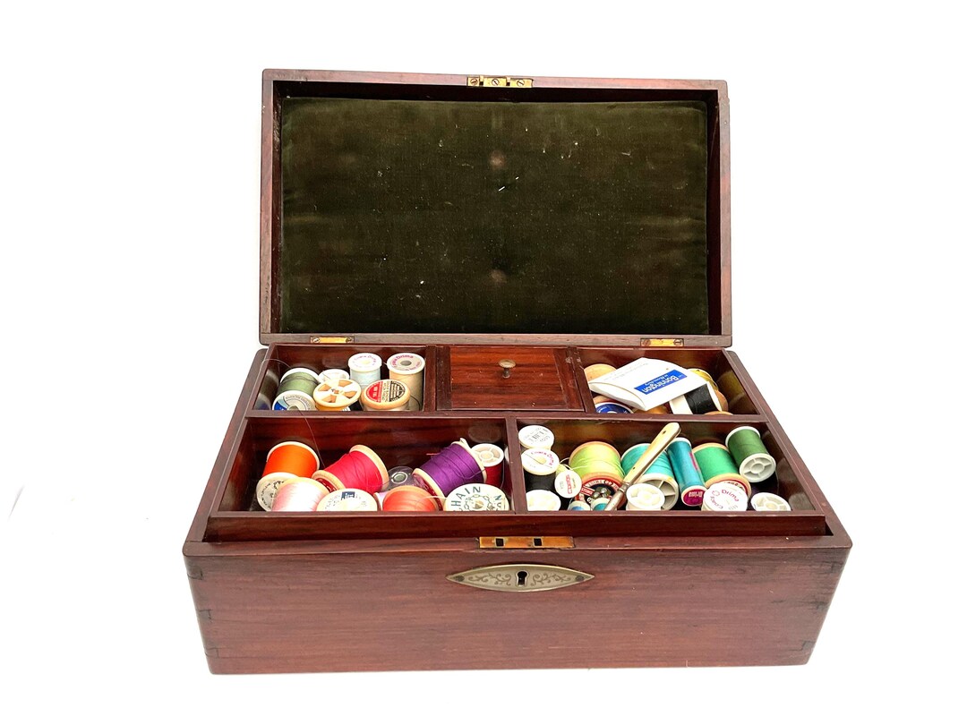 19th Century Antique Mahogany Sewing Box With Sewing Contains. W. 35 ...