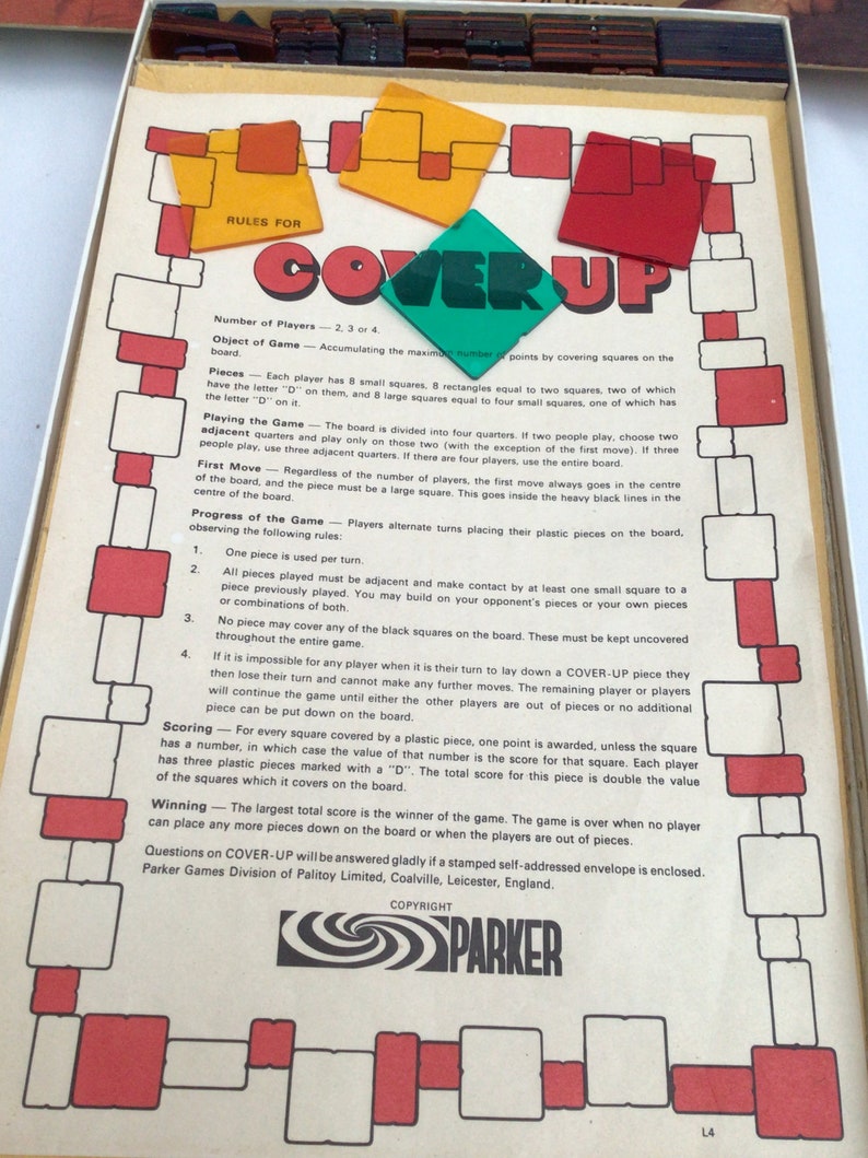 Vintage Cover up Board Game Parker Edition - Etsy