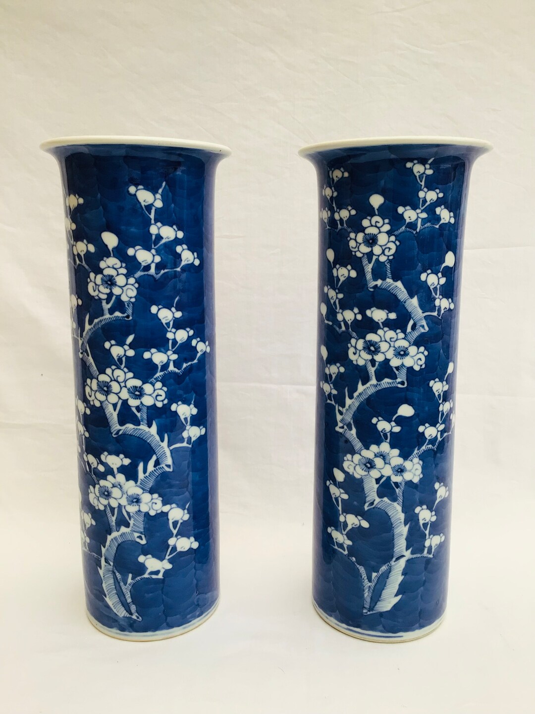 Two Chinese Prunus Vases With Double Circle Mark on Base, Height. 31cm ...