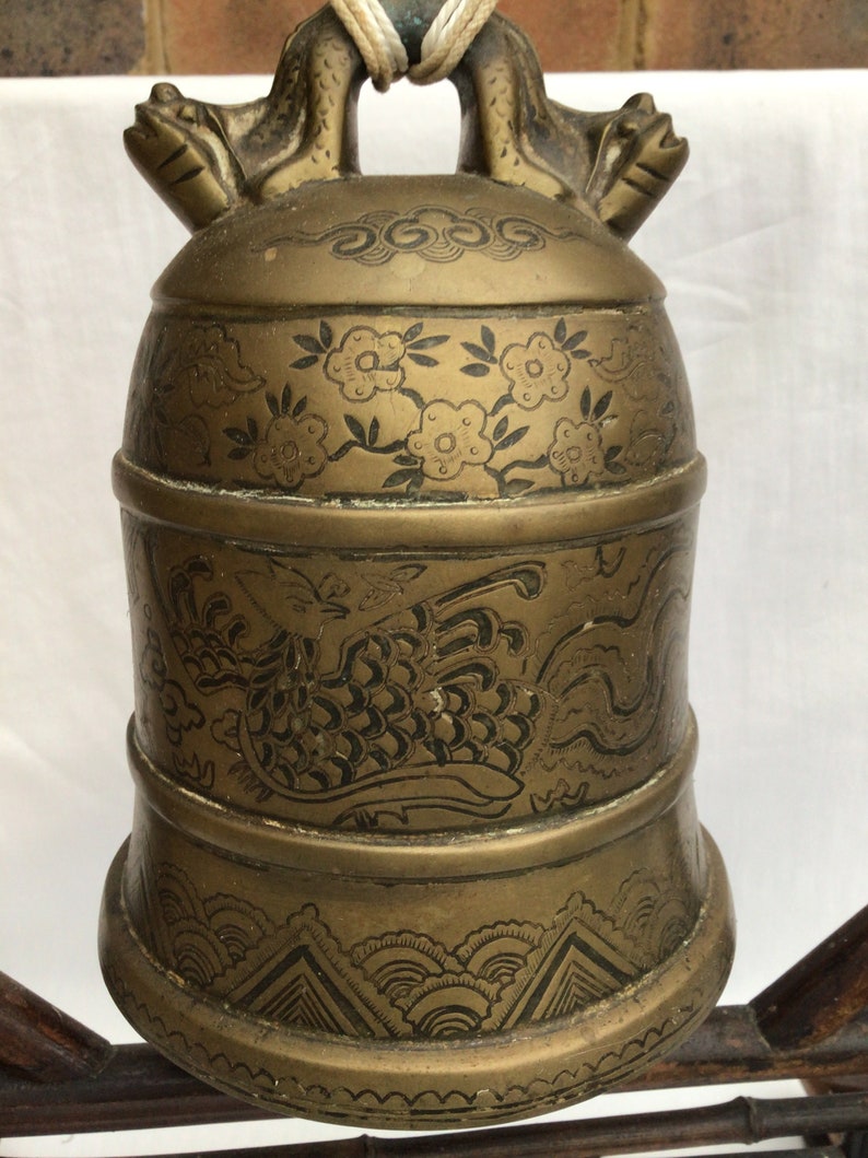 Antique Chinese Dinner Gong, Bronze/brass Dragon and Phénix Bell Dinner ...