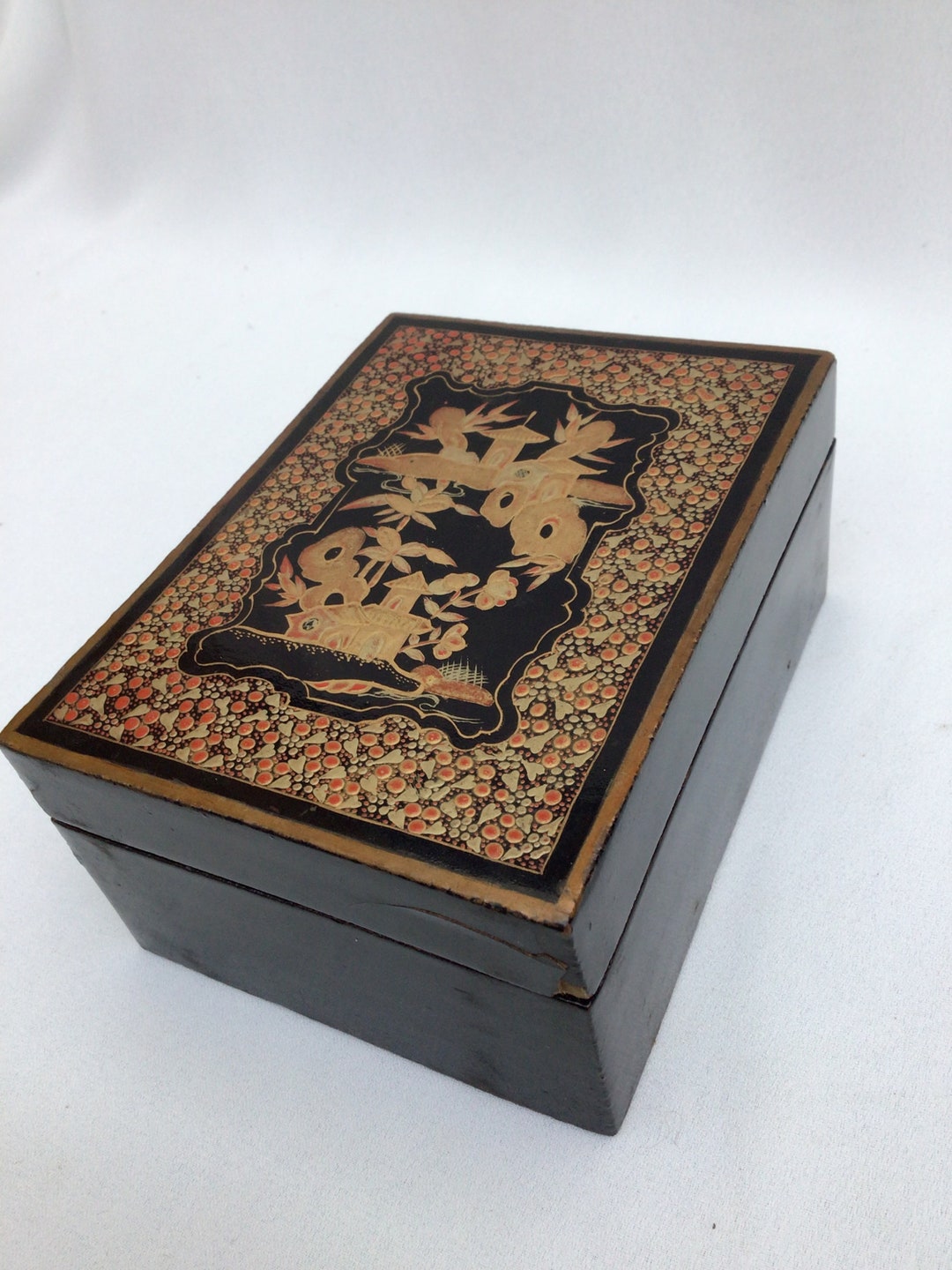 Antique Chinese Painted Gold Lacquer Box. Trinket Box - Etsy