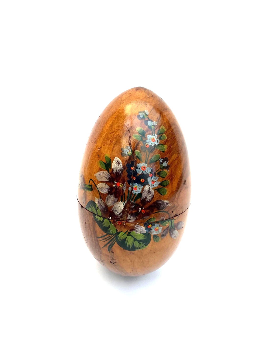 Antique English Victorian Hand Painted and Signed Olive Wood Egg. Wood ...