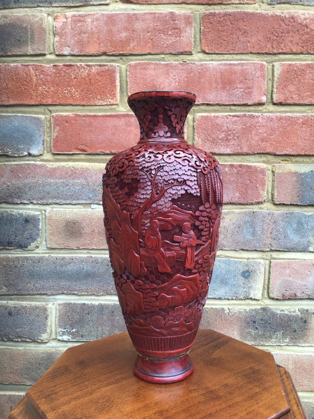 19th Century Antique Chinese Red Cinnabar Lacquer Vase H. 28cm - Etsy