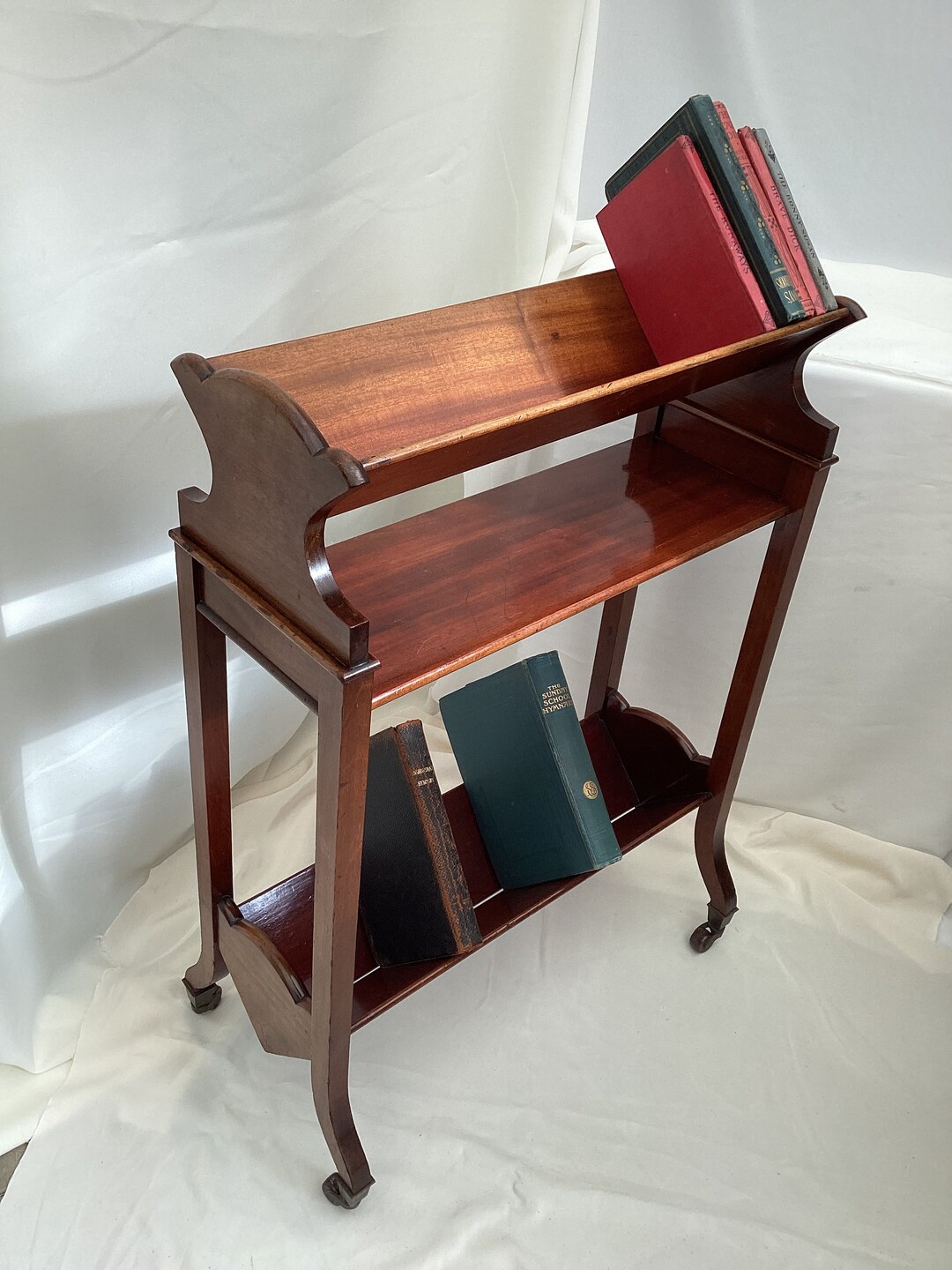 Antique England Mahogany Book Trough, Book Stand on Wheels, Novel Rest ...