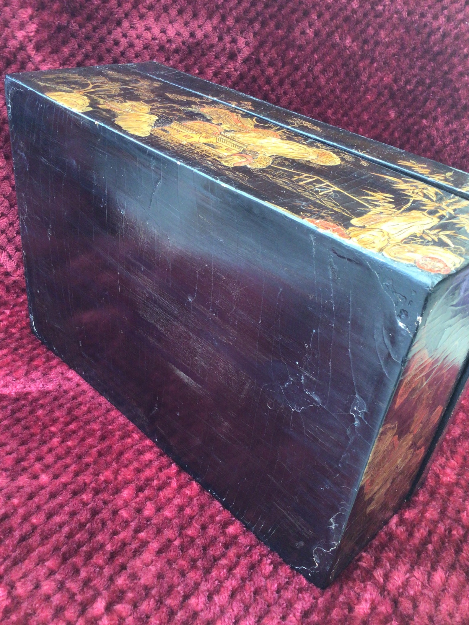 Antique Chinese Black Lacquer Box: Hand-painted Gilt Landscape - Etsy