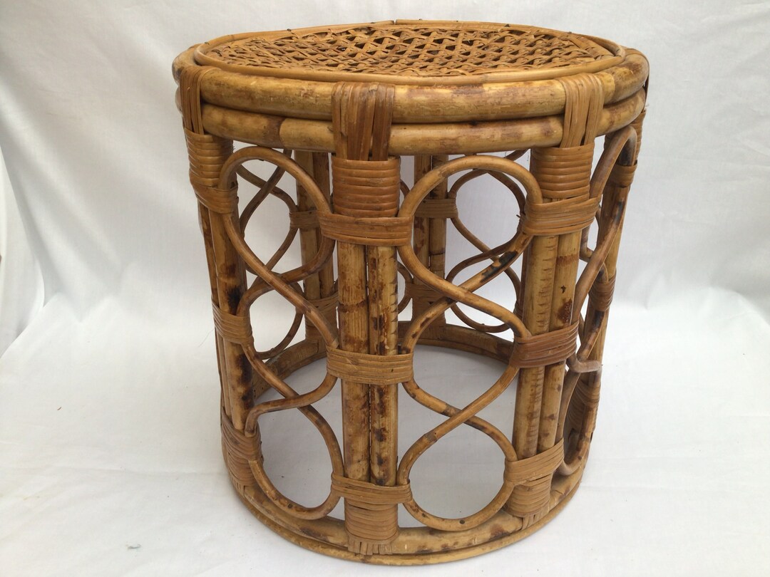 Midcentury Bamboo Wicker Footstool, Footrest - Etsy