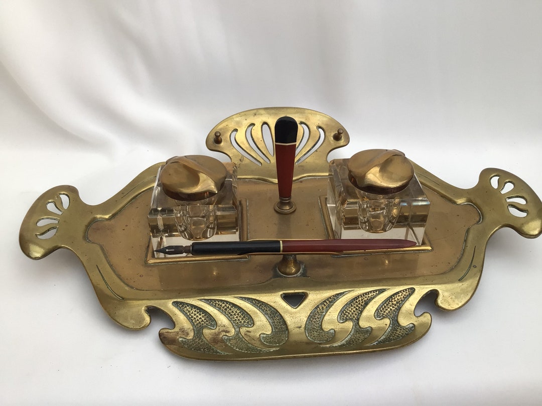 Antique England Brass Inkwell With Pen and Chop - Etsy
