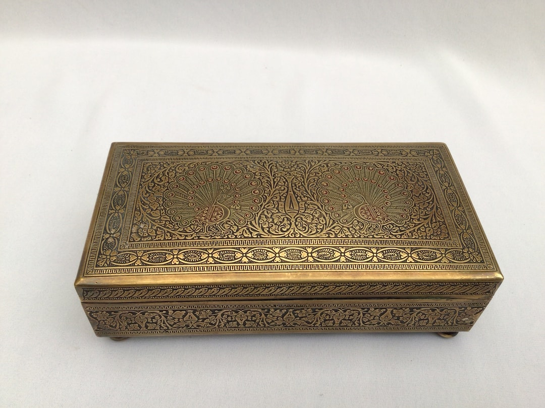 SOLD OUT Early 20th Century Antique Vintage Peacock Design Brass Box ...