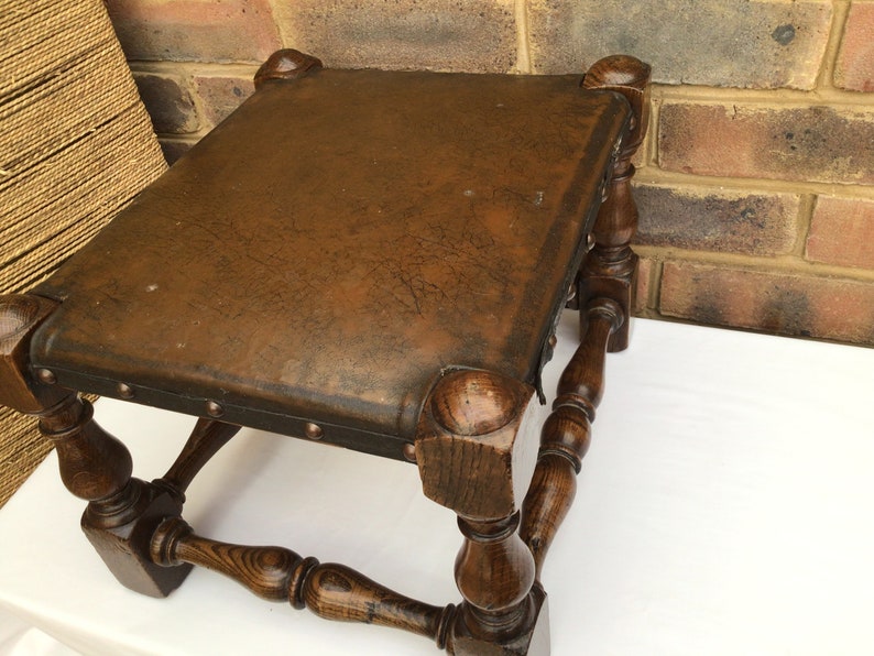Antique Victorian Handmade Leather Oak Footstool Footrest - Etsy