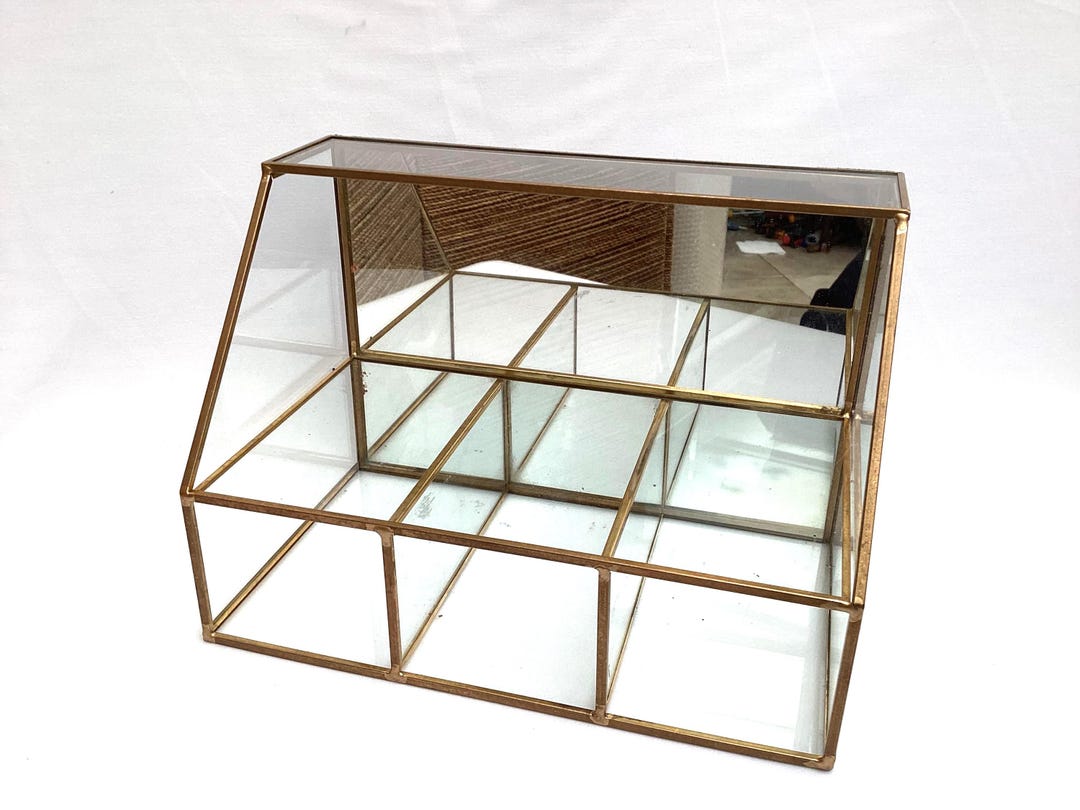 Vintage Glass Mirror Brass Miniature Display Stand Shelf Cabinet. Show ...