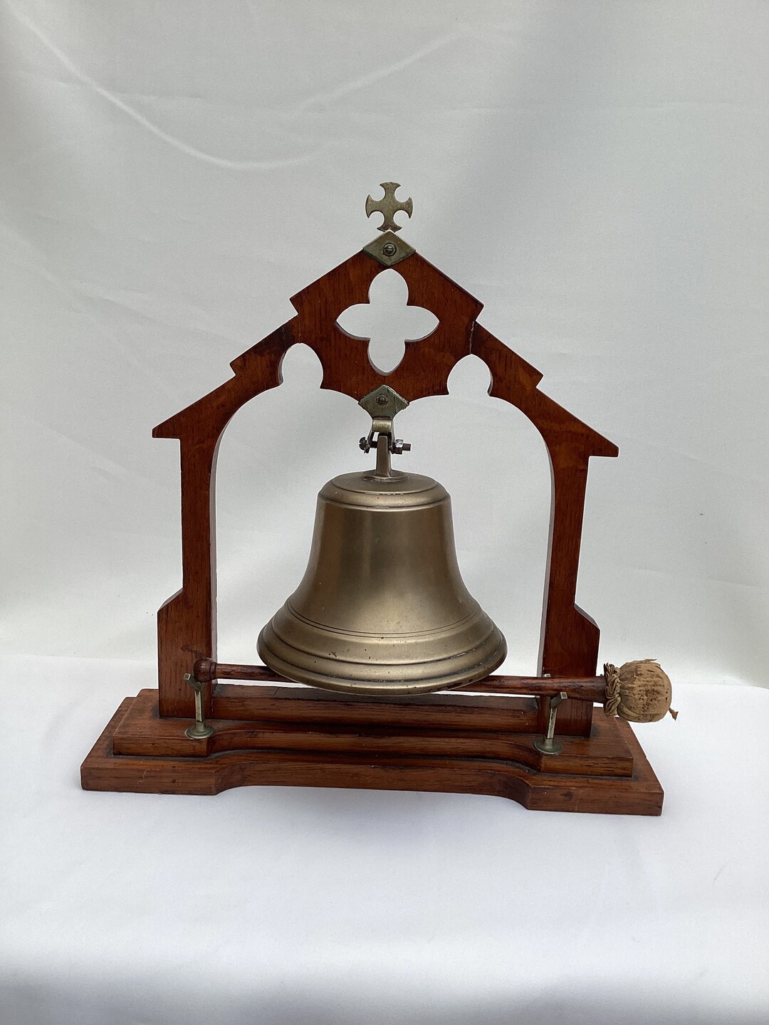 Antique Brass Bell Gong in Oak Stand. Dinner Gong With Mallet. H.33cm ...