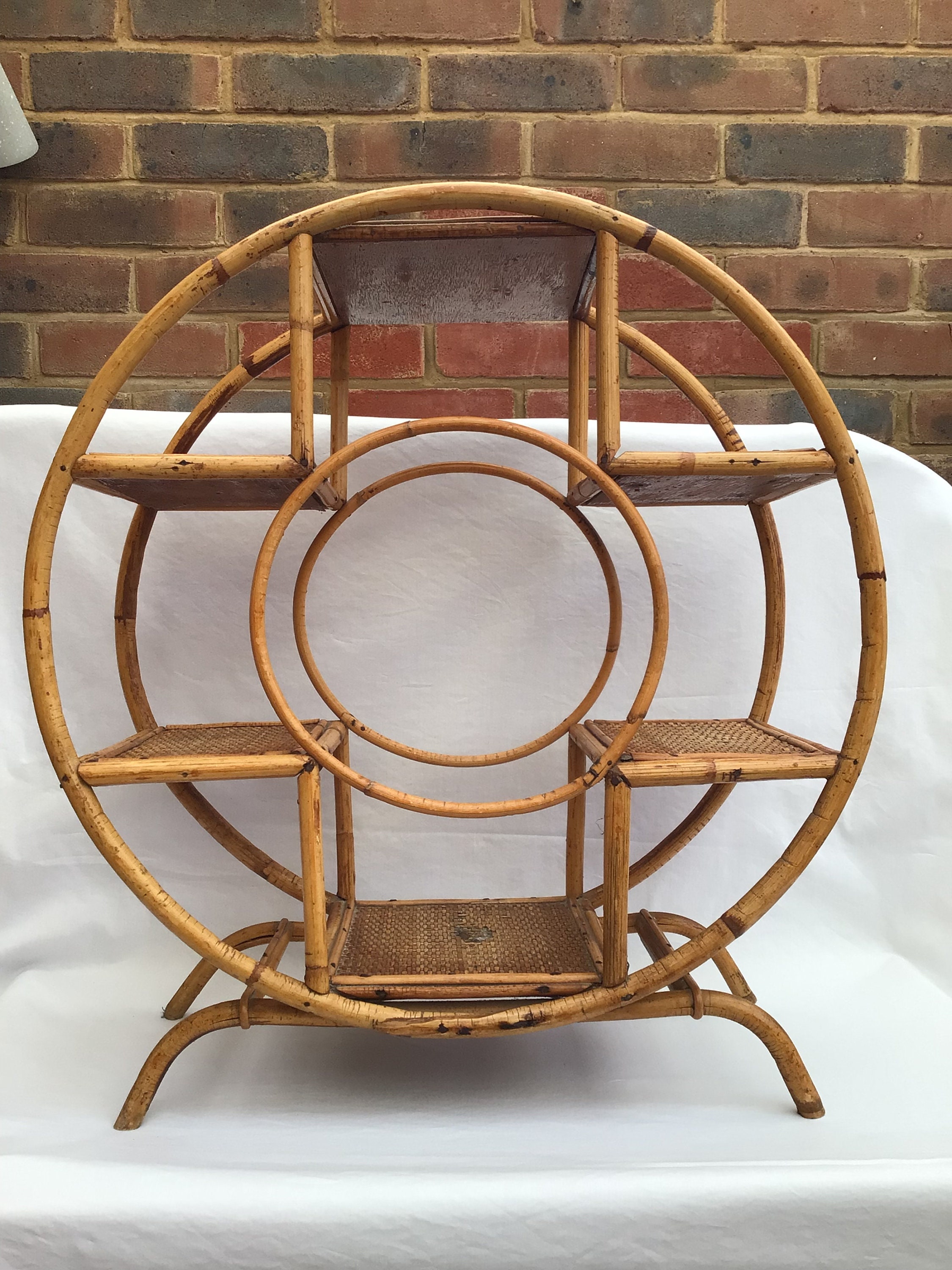 Rare Early/mid Century Bamboo Round Display Shelf Unit - Etsy