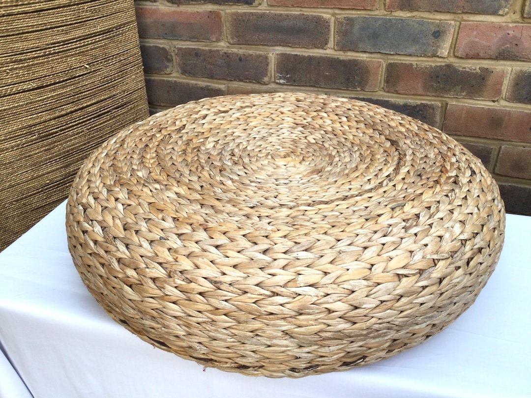 Vintage Woven Rattan Round Yoga Mat, Footrest Stool (60cm) - Etsy