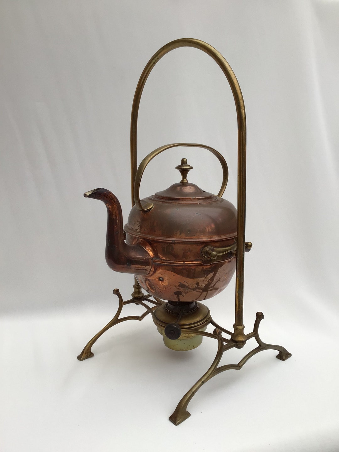 Antique Copper Brass Kettle on Stand With Burner - Etsy