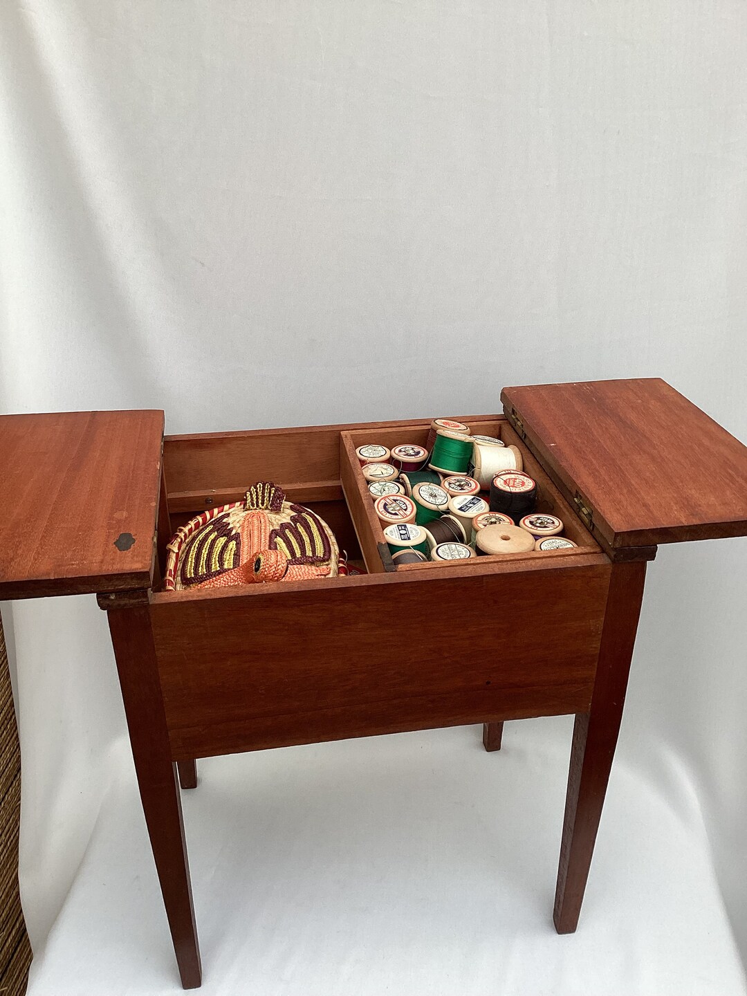Vintage Mahogany Sewing Box Table With Sewing Contains - Etsy