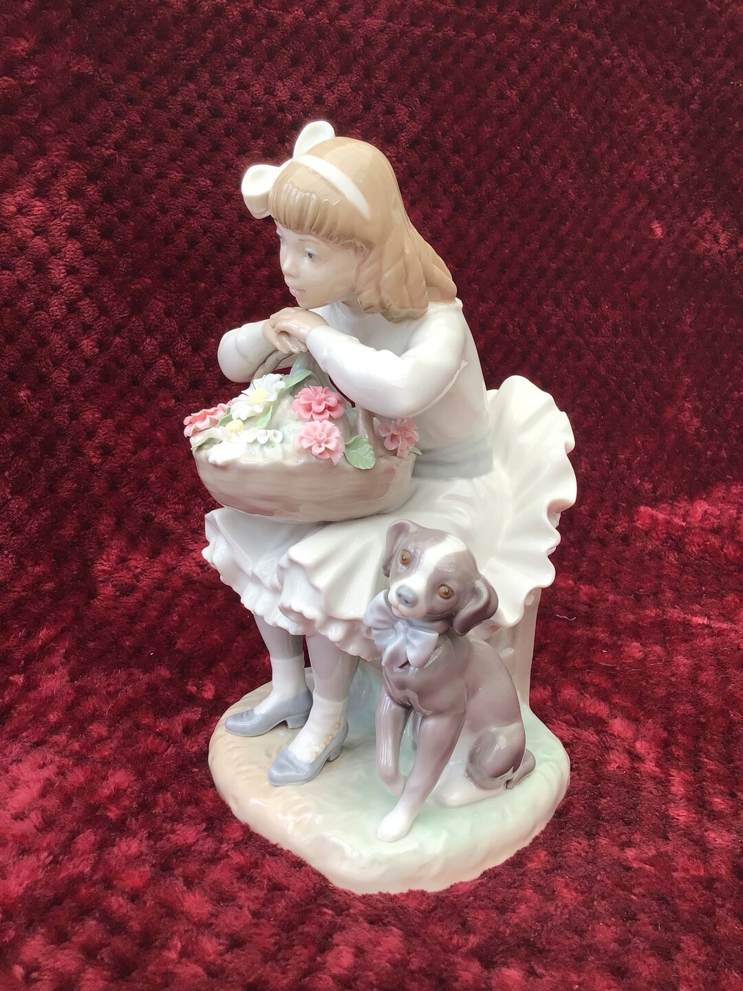 Lladro Spanish Porcelain Little Girl With Flower Basket and Dog ...