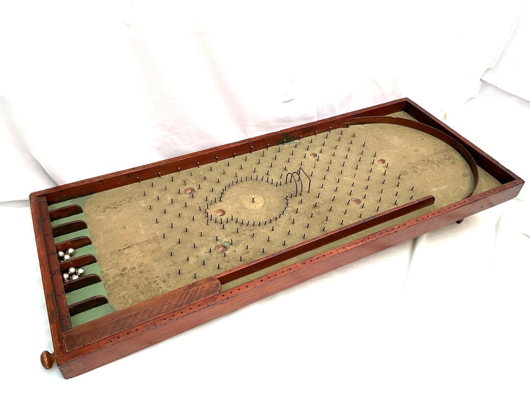 Large Antique Victorian/edwardian Mahogany Bagatelle Game Board With 10 ...