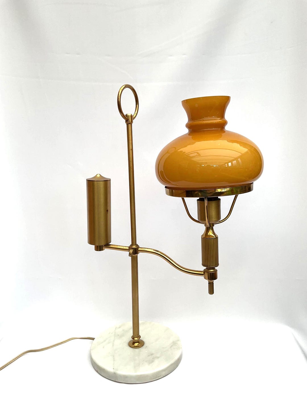 HARRODS Electric Lamp With Amber Glass Shade. Large Mid Century Brass ...