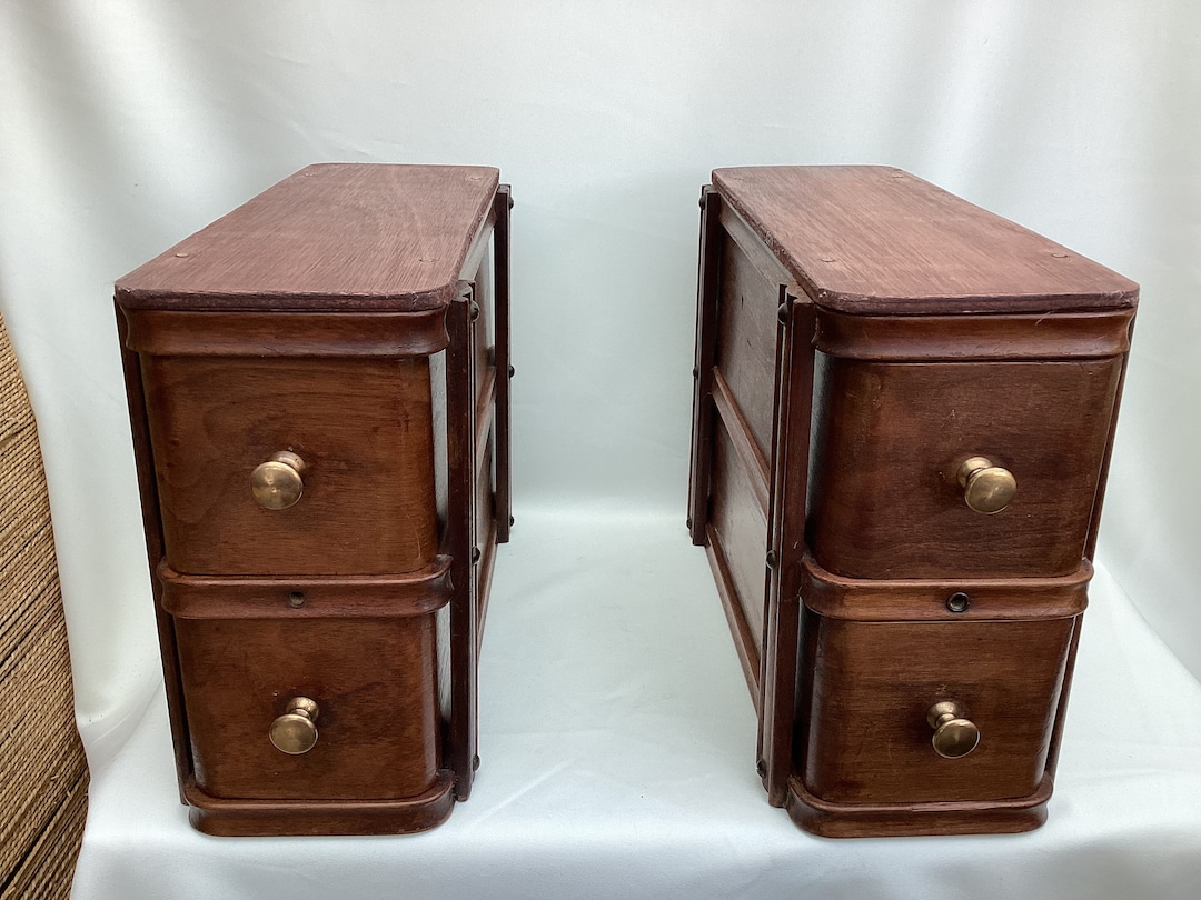 Two Vintage Wooden Sewing Machine Wood Treadle Drawers Set With Brass ...