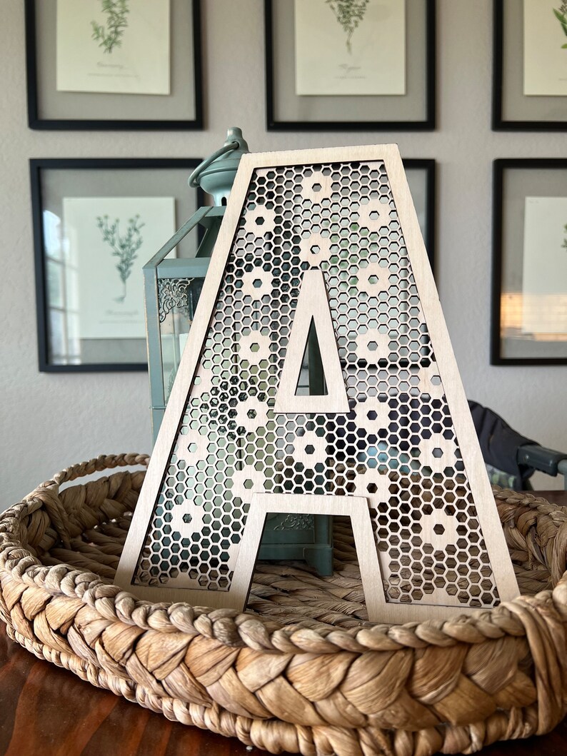 Daisy Floral Rattan Letter, Honeycomb Wicker Letter, Wooden Name Sign ...