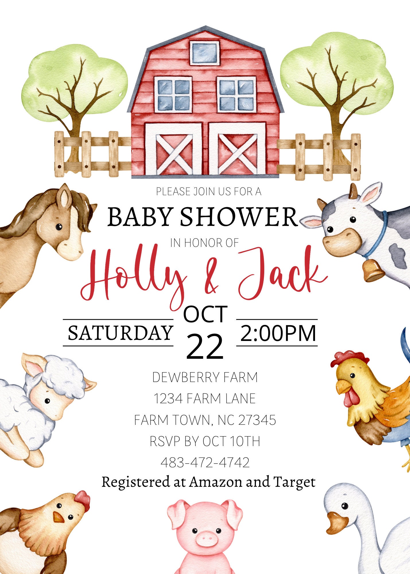 Editable Farm Animal Baby Shower Invitation | Barnyard Themed Baby ...