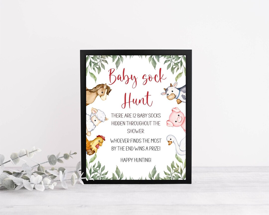Farm Animal Baby Shower Game Barnyard Themed Baby Shower Baby Sock Hunt ...