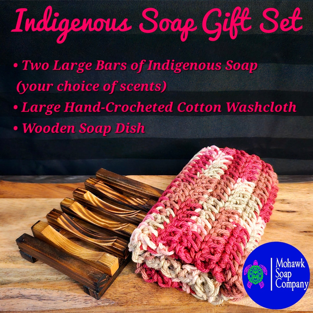 Indigenous Soap Gift Set Two Large Bars, Large Crocheted Washcloth and ...