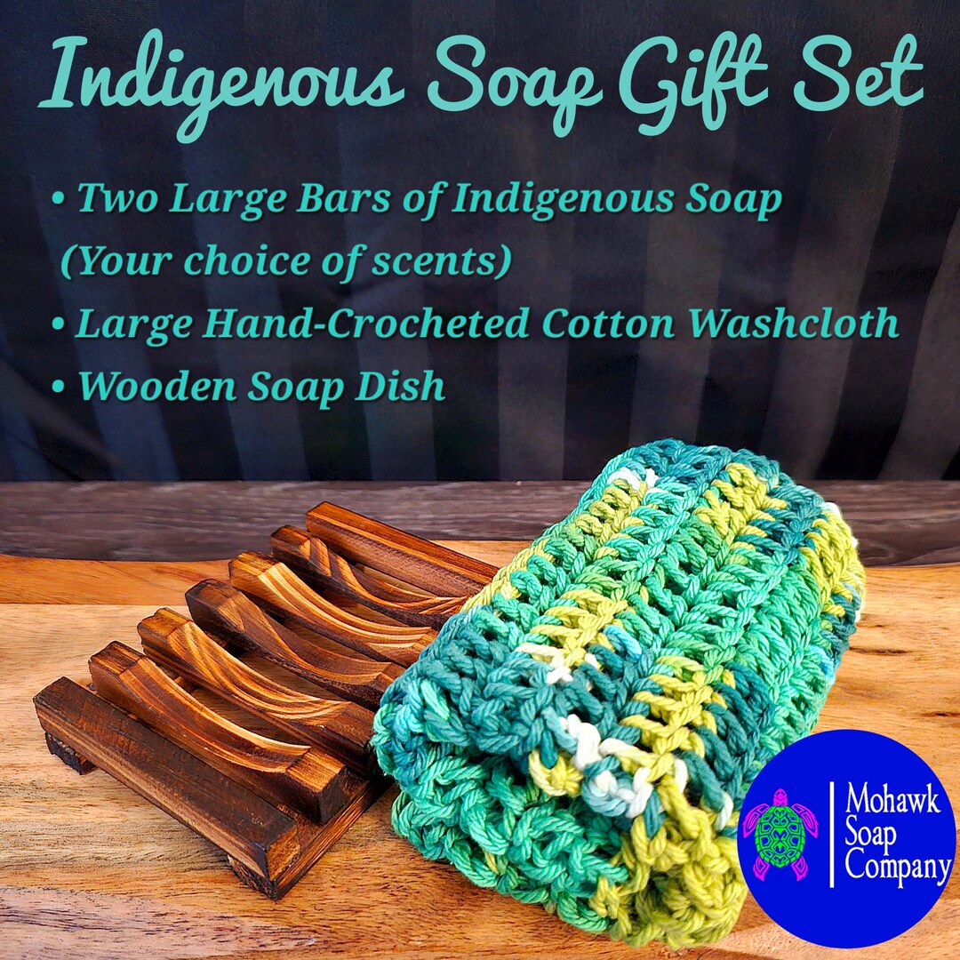 Indigenous Soap Gift Set Two Large Bars, Large Crocheted Washcloth and ...